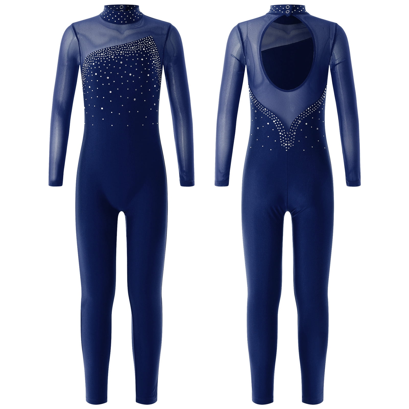 DPOIS Girls Kids One Piece Unitard Long Sleeve Gymnastics Leotards Navy ...
