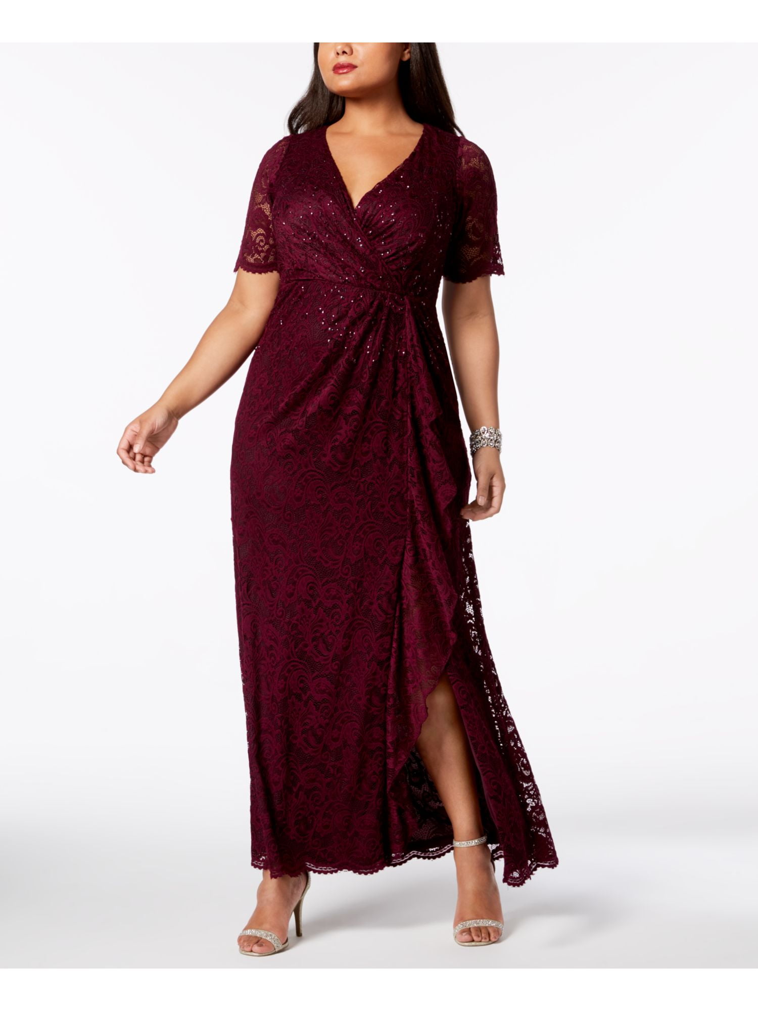 ADRIANNA PAPELL $179 New 0383 Maroon Sequined Maxi Sheath Evening Dress ...