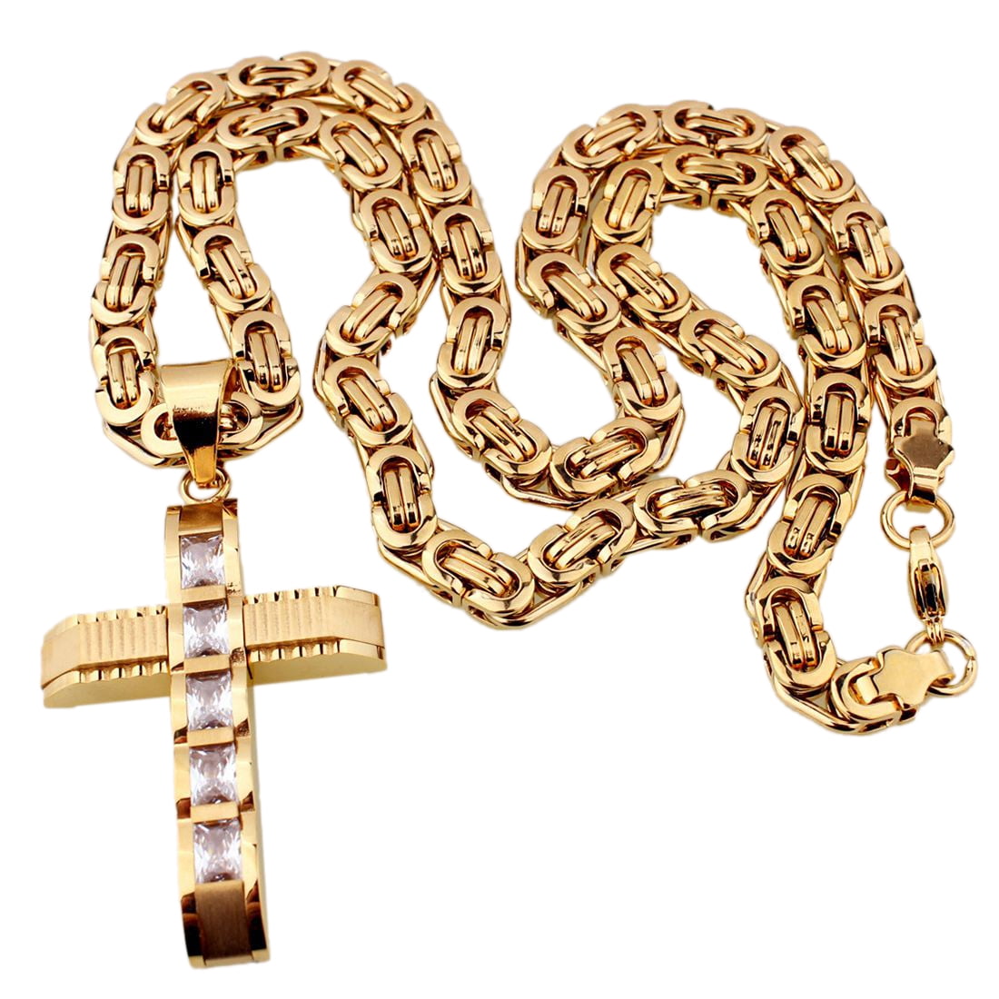 Click here for Unbranded Mens Stainless Steel Gold Cross Zircon P... prices