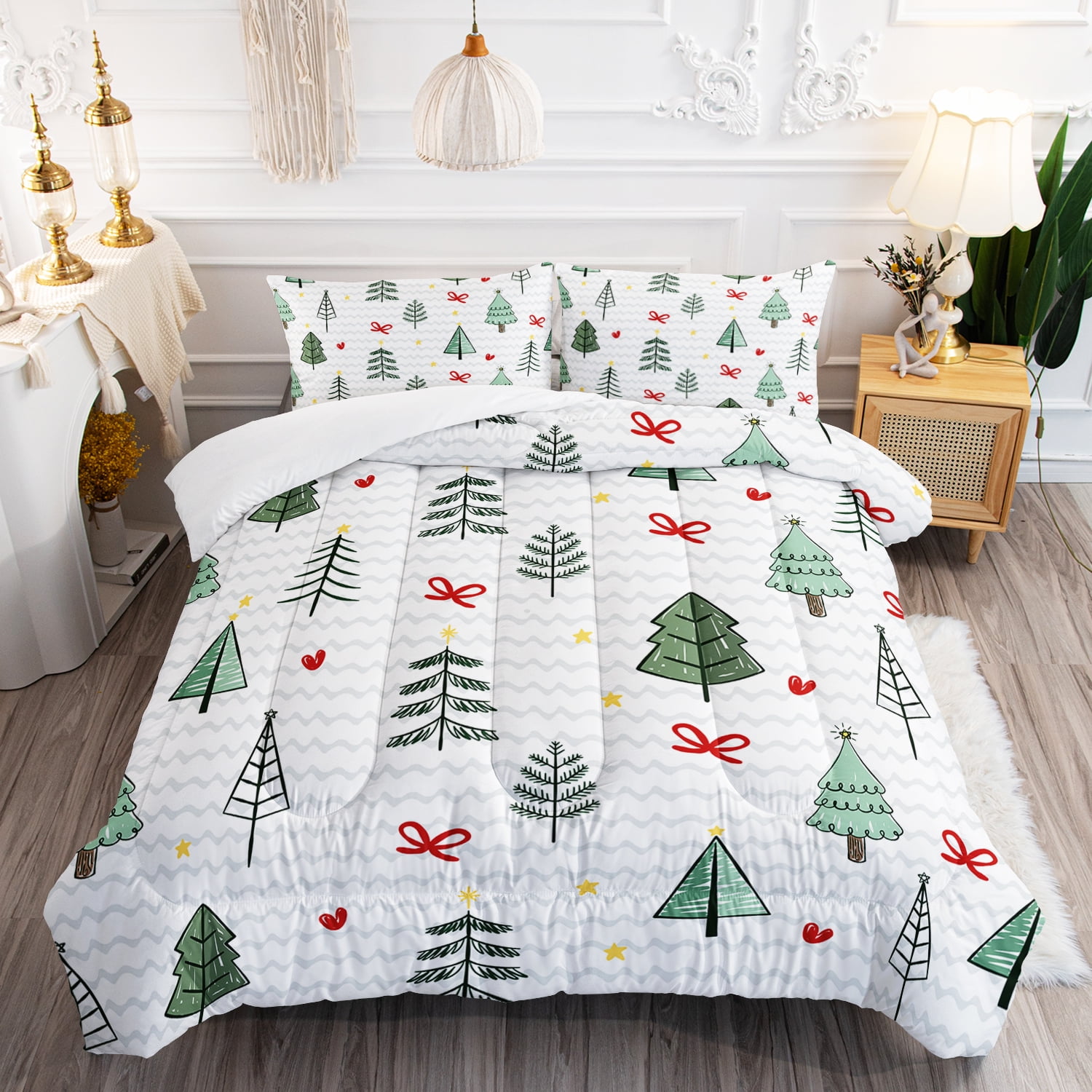 Hosima Three Piece Christmas Themed Printed Comforter Fine Fiber Soft ...