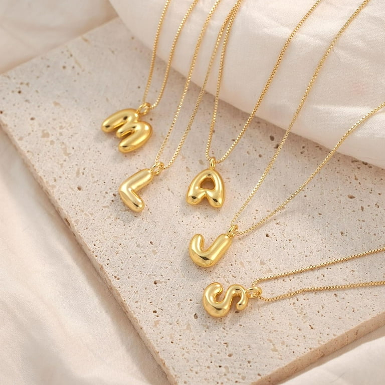 Bubble Letter Necklace Gold 14K Gold Plated Necklace Initial Necklaces for Women Dainty Bubble Alphabet Pendant Personalized Jewelry Gift