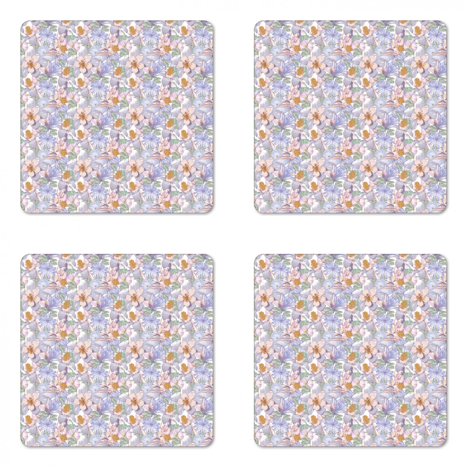 Flower Coaster Set of 4, Classic Wildlife Blooms Iris and Lily Bouquet ...