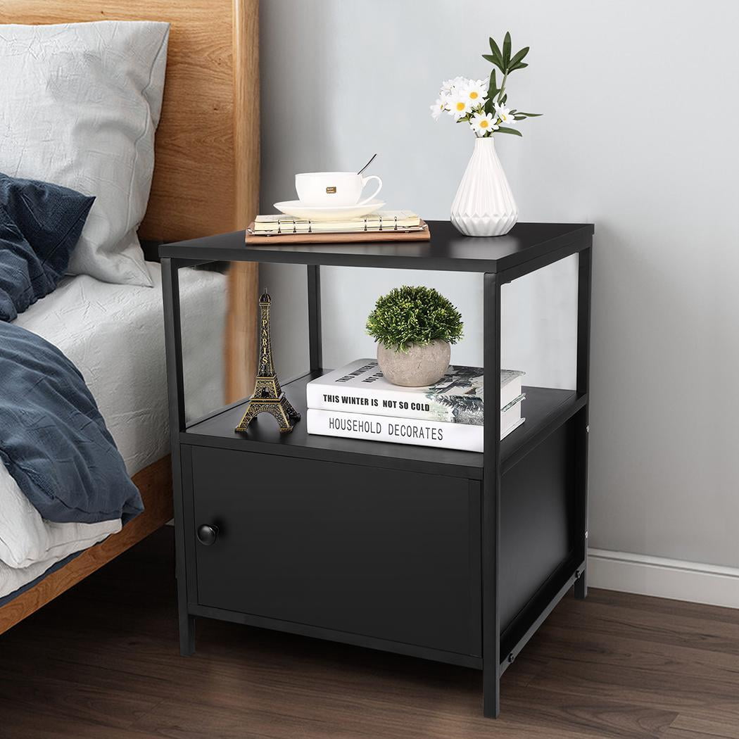 SIHANM Modern Nightstand with Drawer, 2 Tiers, Open Shelf, Black, 17 ...