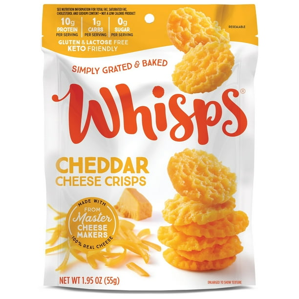 Whisps Cheddar Cheese Crisps, 100% Real Cheese Baked Snack, 1.95 oz ...