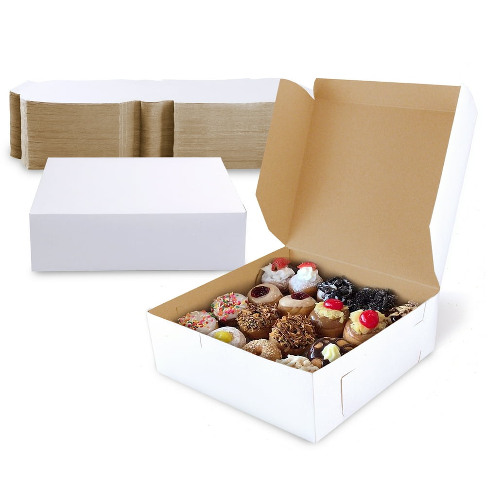 [25 Pack] Pastry Boxes - 9 x 9 x 2.5 Inch White Bakery Box for Cookies ...