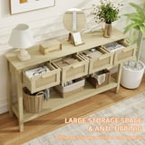 LAZZO 55" Rattan Console Table with 4 Drawers and Open Storage Shelf ...