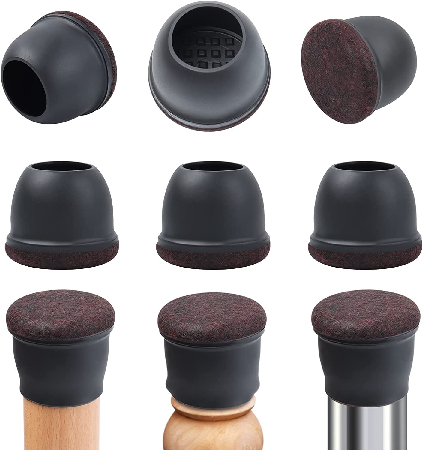16 PCS Chair Leg Covers,Silicone Chair Leg Floor Protectors with Felt ...