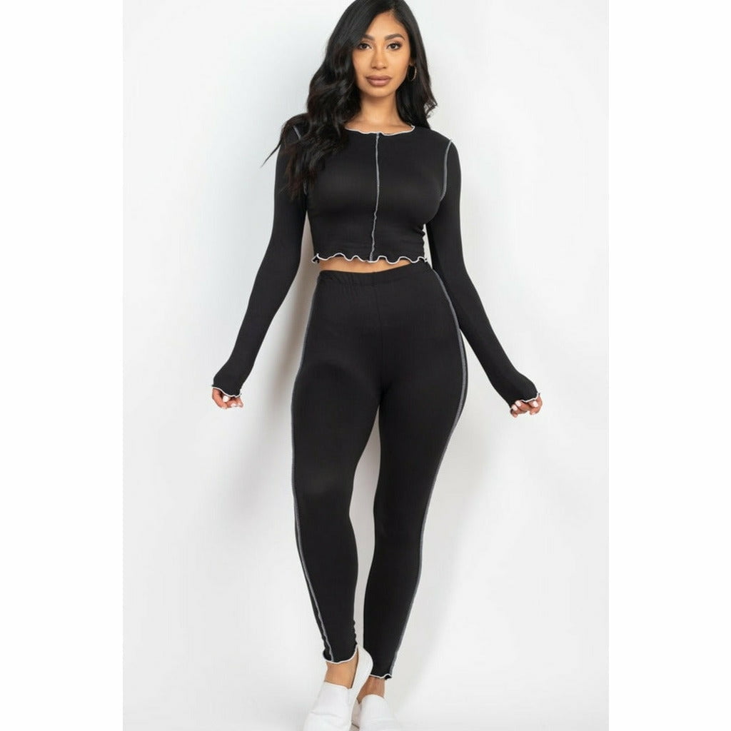 Lettuce Edge Crop Top Set (Black) - Walmart.com