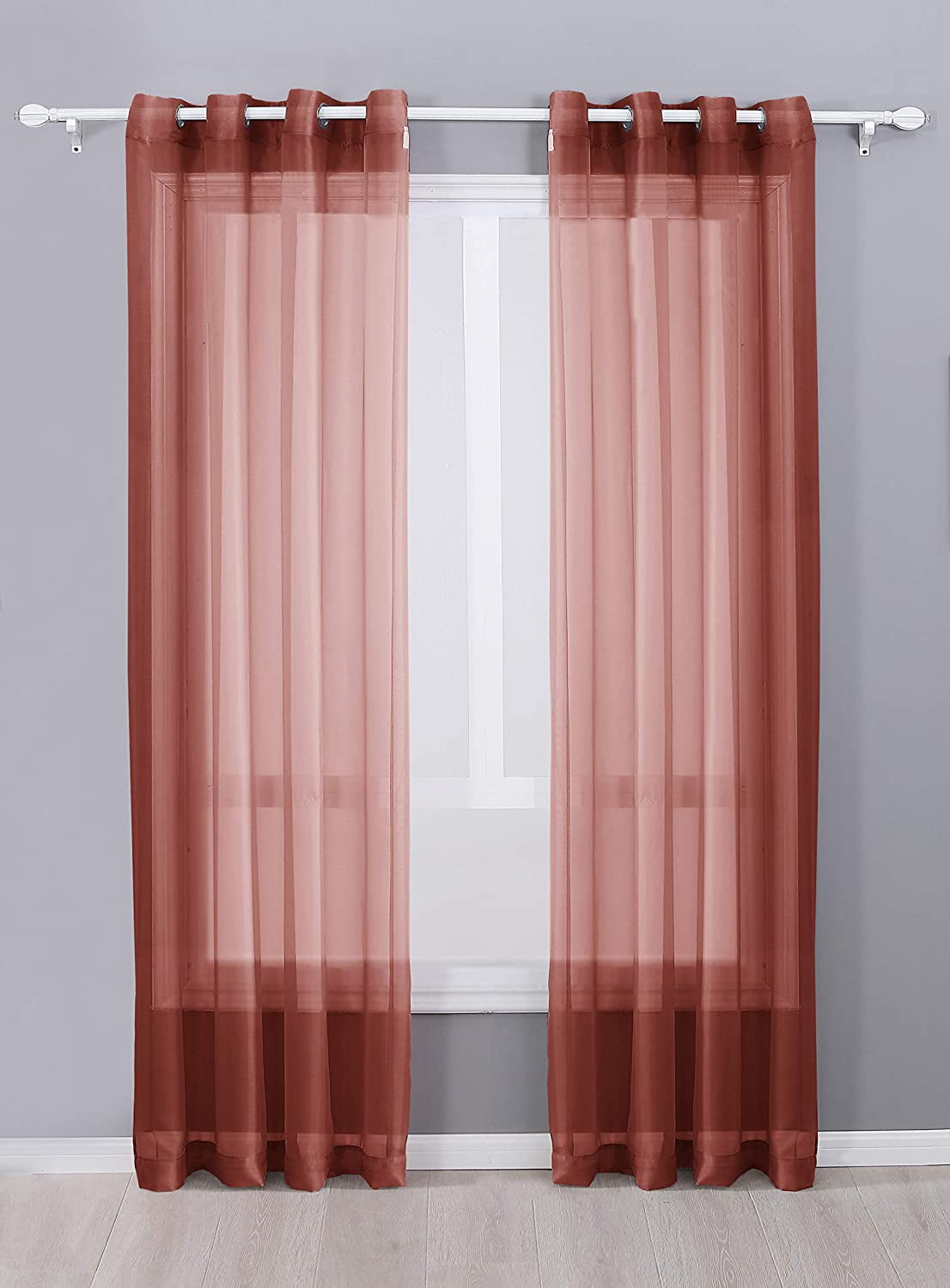 Decotex 2 Piece Sheer Voile Grommet Top Window Curtain Panel Drapes (54 ...