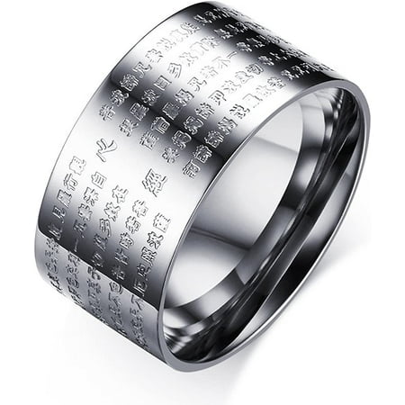 10mm Wide Stainless Steel Chinese Heart Sutra Engraved Buddhist Ring ...