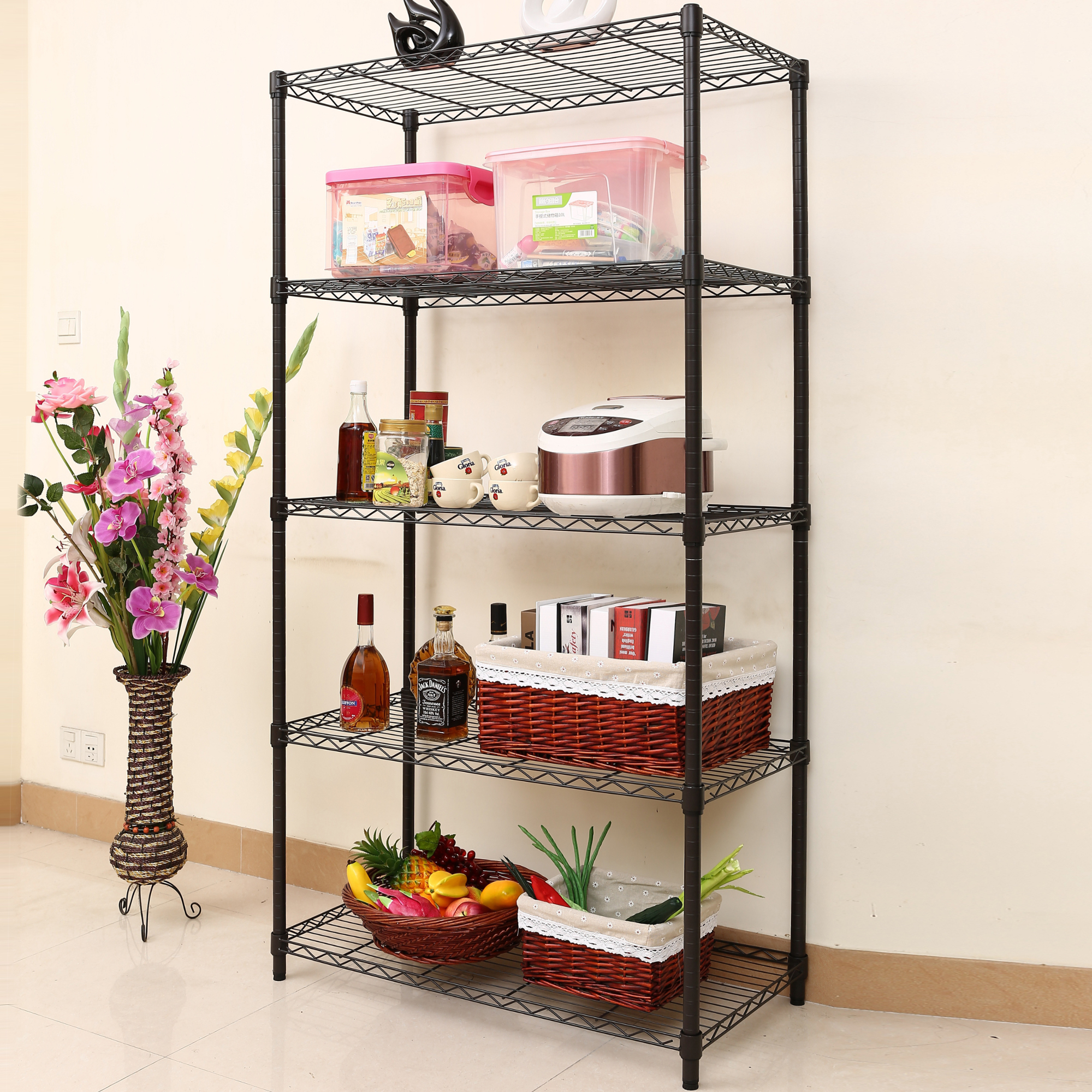 SEGMART 5-Tier Bakers Rack, Heavy Duty Kitchen Food Storage Shelf ...
