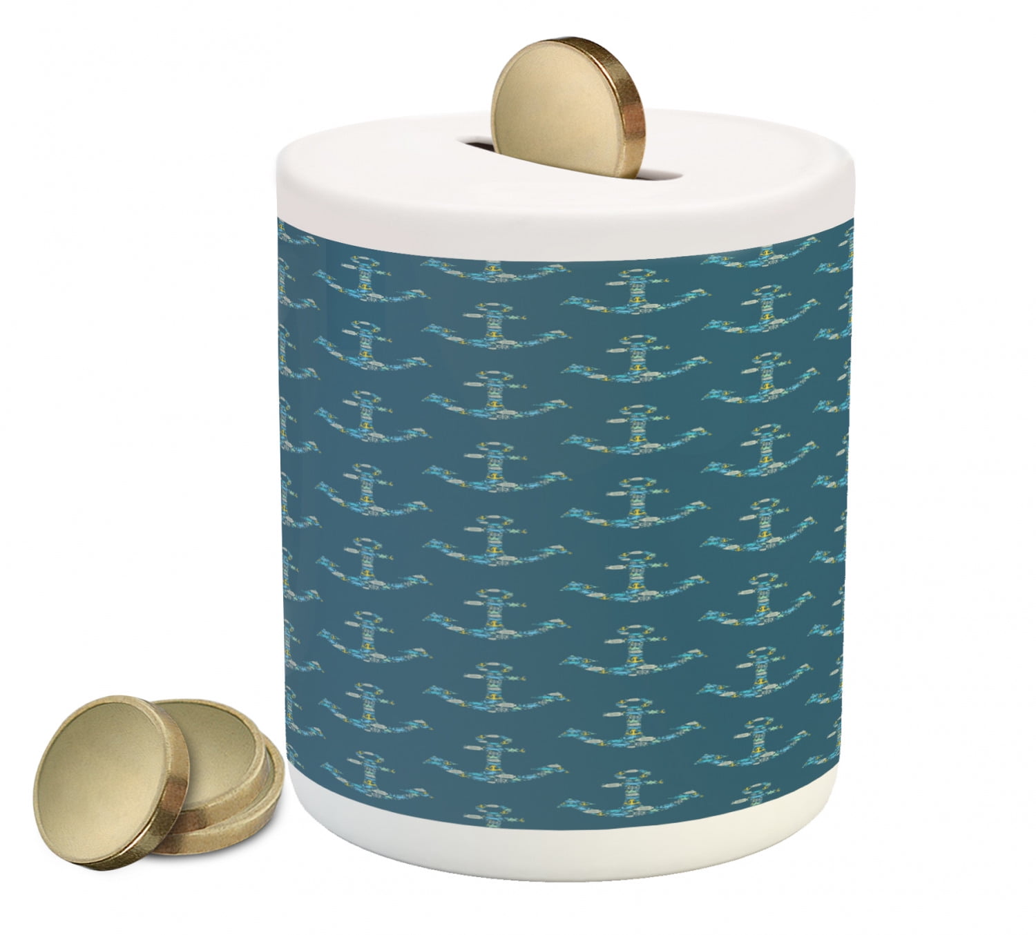Anchor Piggy Bank, Anchors with Maritime Fishes Underwater Sea Animals ...