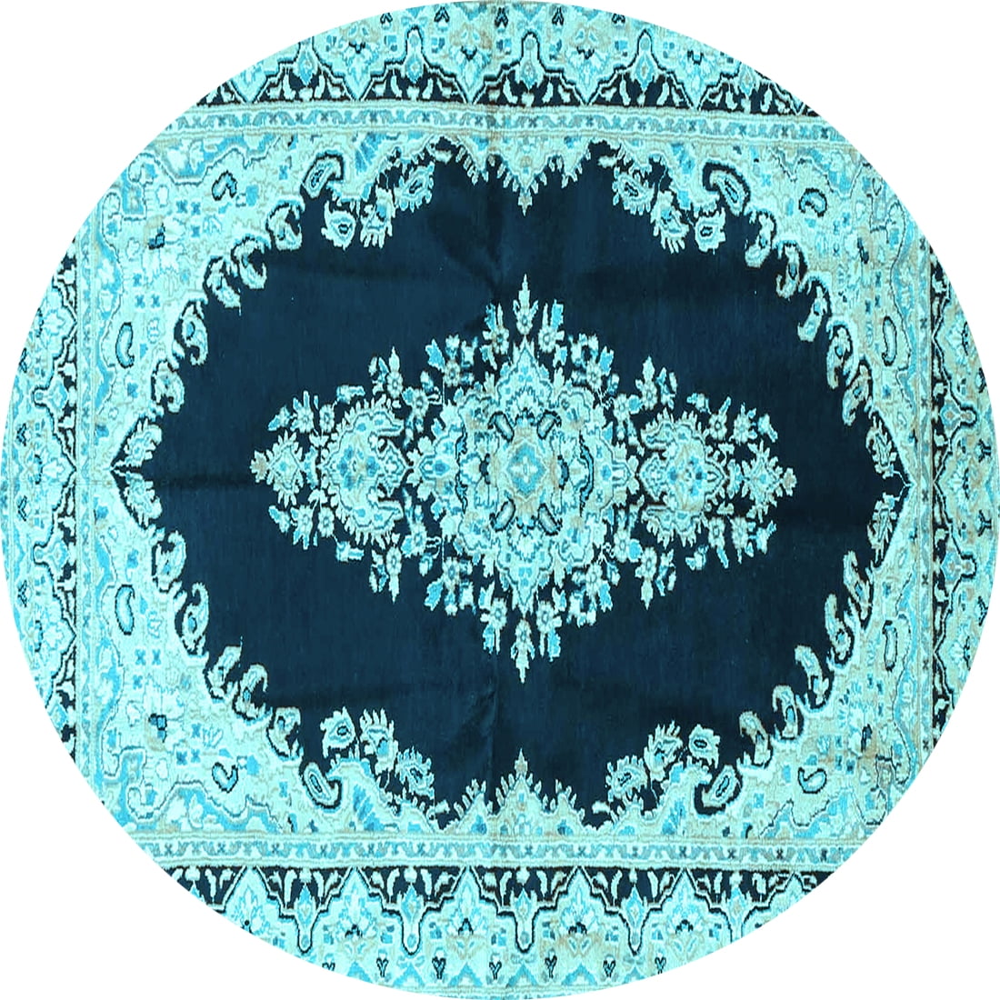 Ahgly Company Indoor Round Medallion Light Blue Traditional Area Rugs ...