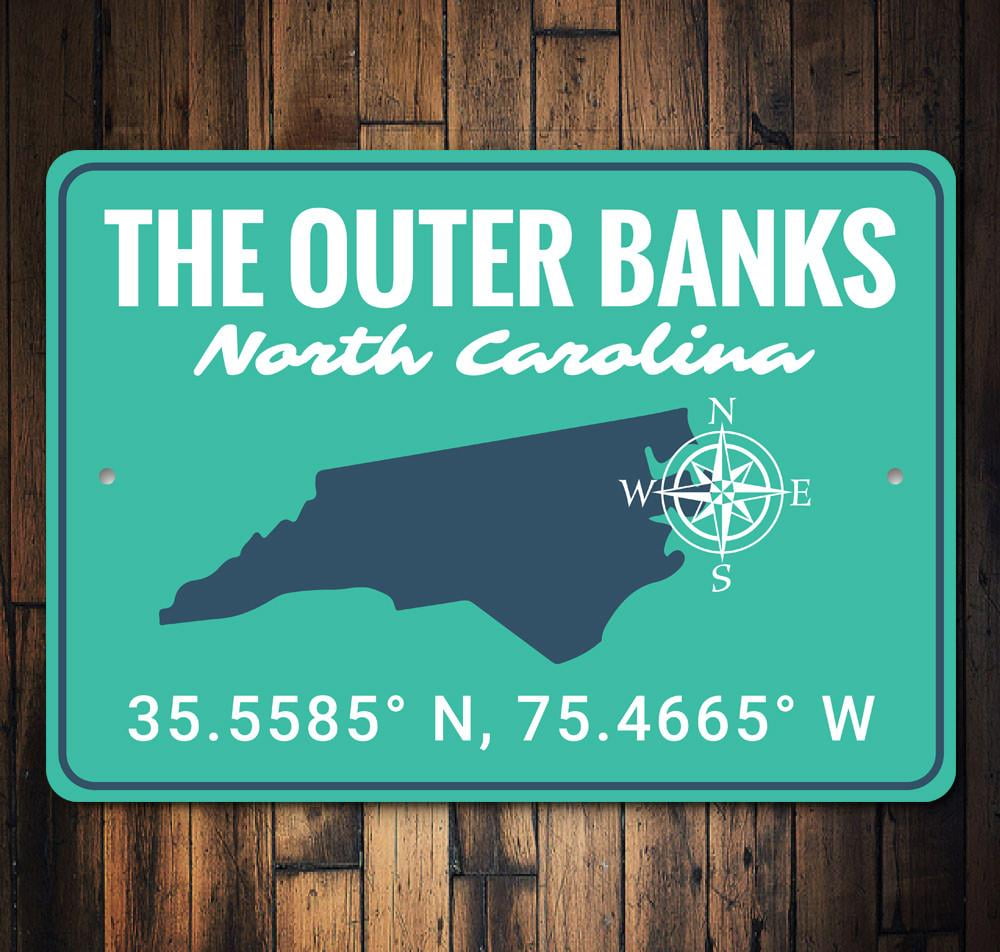 Outer Banks Coordinates Novelty Decor, Metal Wall Sign - 10x14 Inches ...