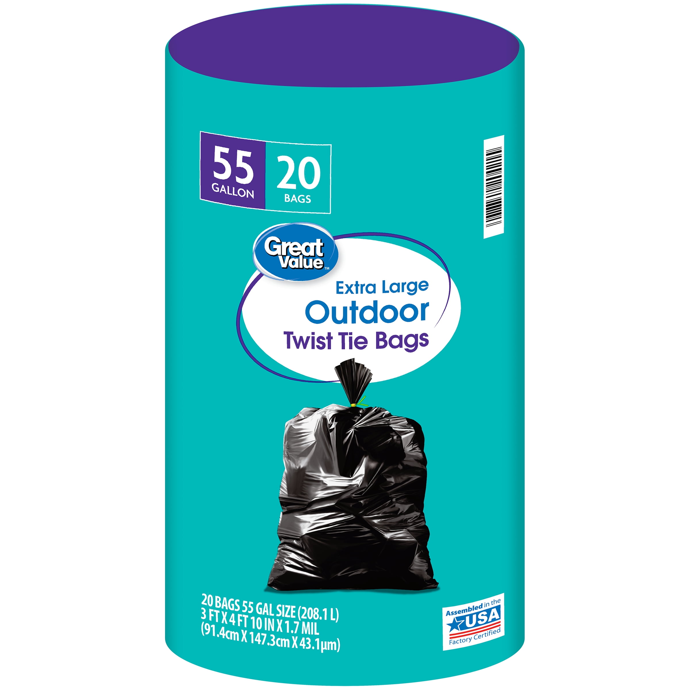 Great Value Extra Large Outdoor Trash Bags, Made with 10% Post-Consumer ...