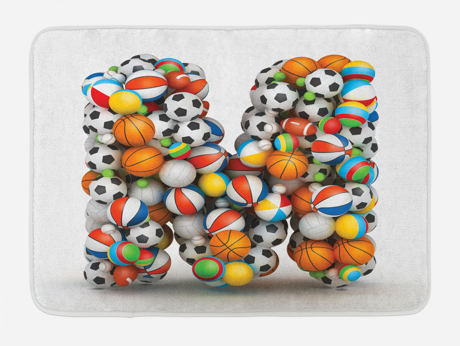 Letter M Bath Mat, Alphabet ABC Creative Typography Design with Sports ...