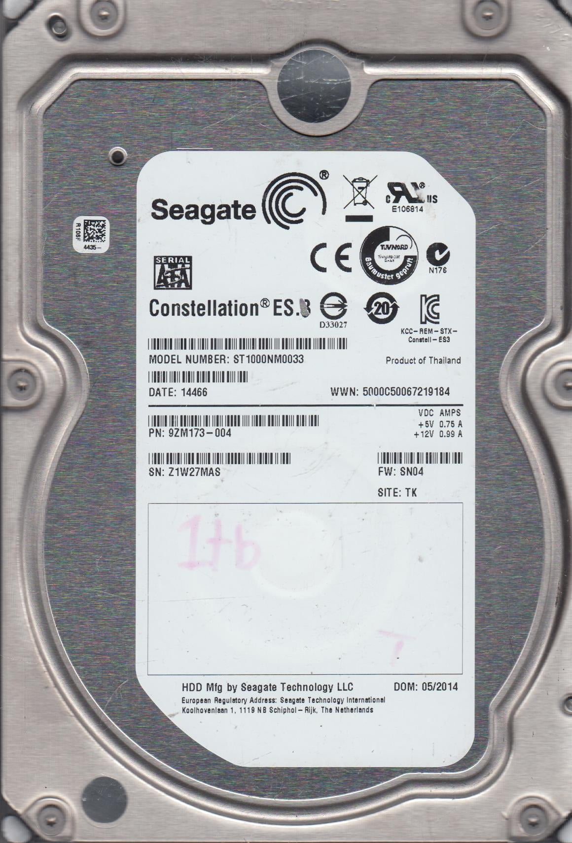 ST1000NM0033, Z1W, TK, PN 9ZM173-004, FW SN04, Seagate 1TB SATA 3.5 ...