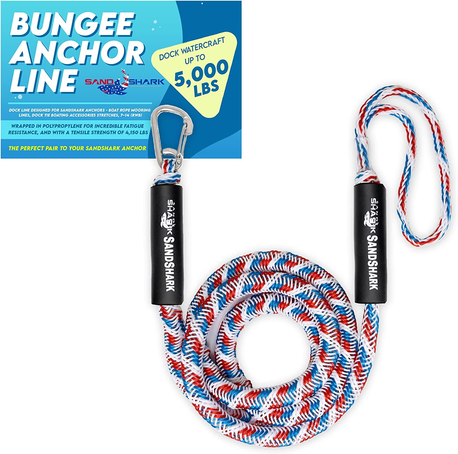 SandShark 7-14ft Premium Anchor Bungee Dock Line, Absorbs Shock to ...