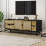 THINK 30 Rattan TV Stand for TVs up to 65", Adjustable Shelves, Storage ...