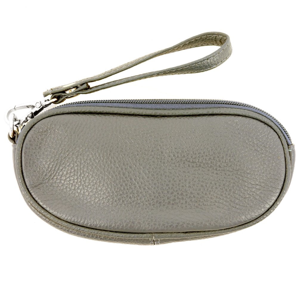 SILVERFEVER Leather Eyeglass Glasses Case with Wristlet Handle, Padded ...
