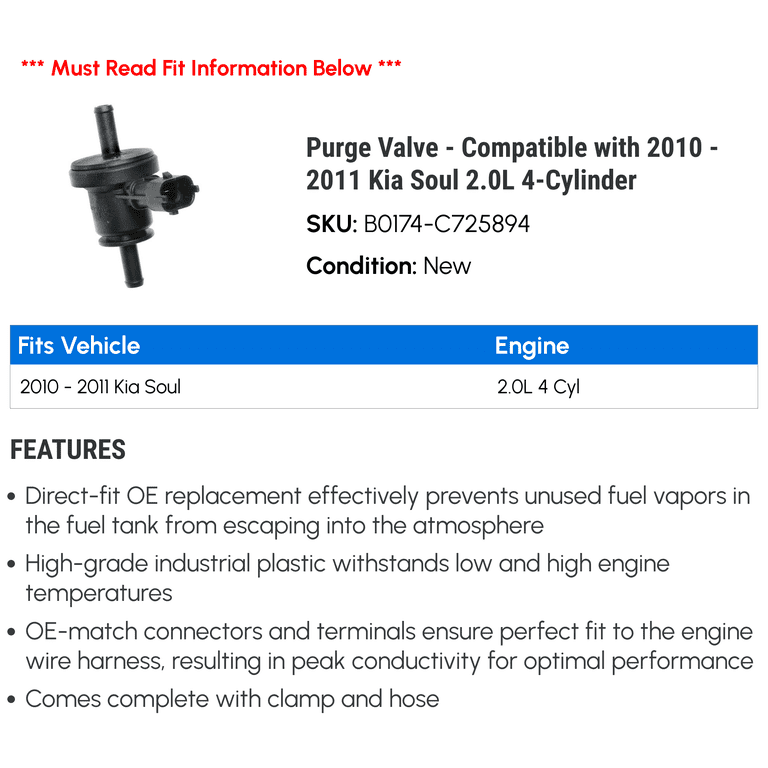 Purge Valve Kia Soul Purge Valve FainWan Vapor Canister Compatible