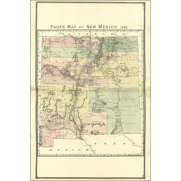 24"x36" Gallery Poster, Map of New Mexico, 1885 - Walmart.com