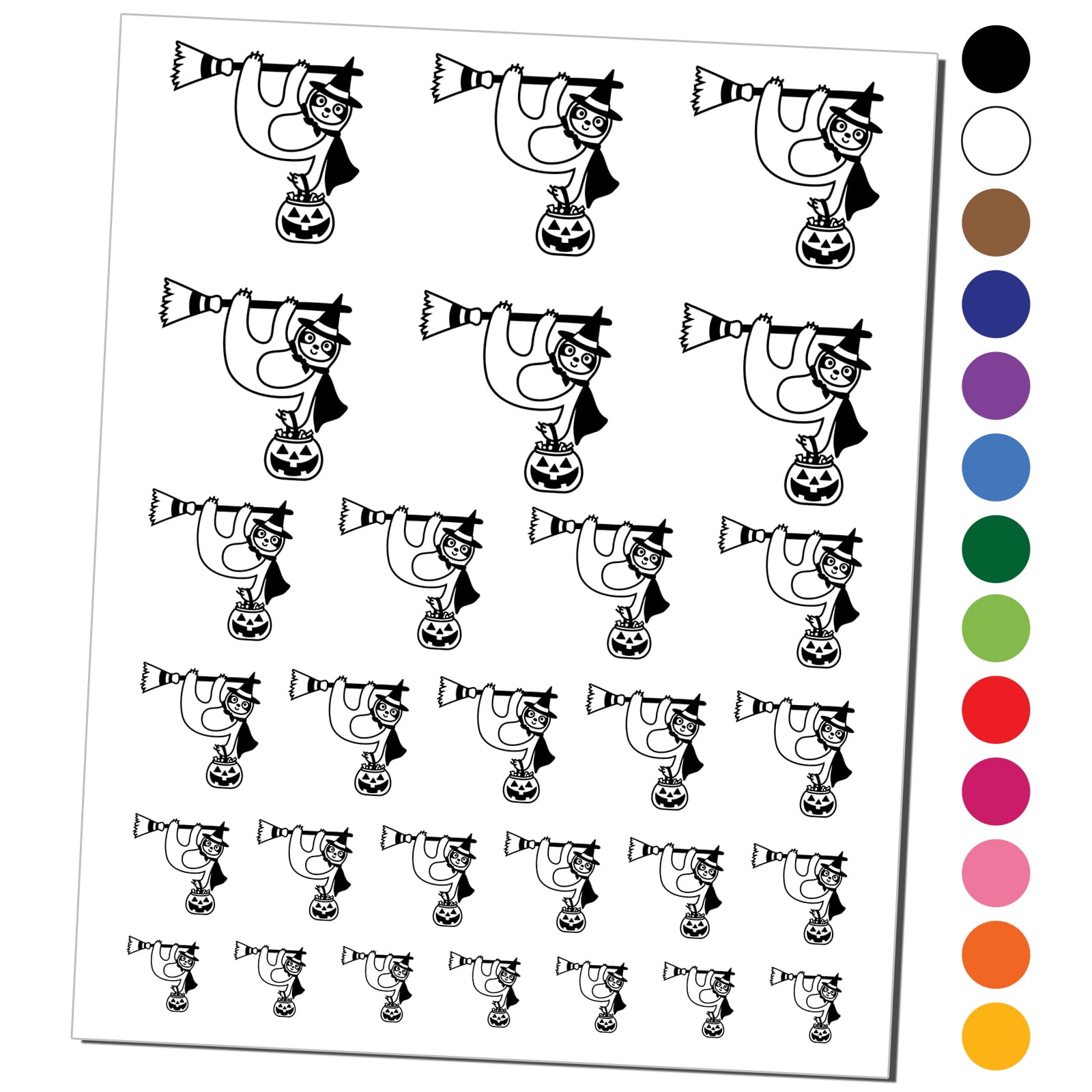 Halloween Sloth Witch and Broom Water Resistant Temporary Tattoo Set ...