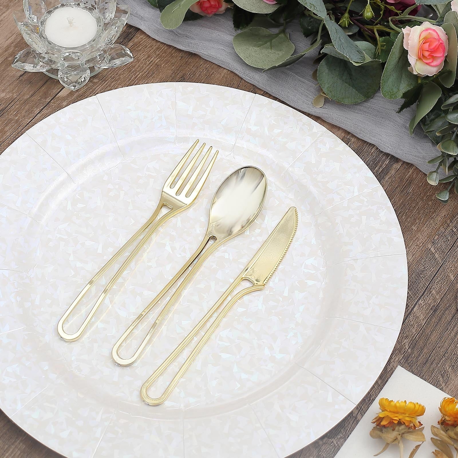 BalsaCircle 24 Gold Disposable Plastic CUTLERY Hollow Handle Spoons ...