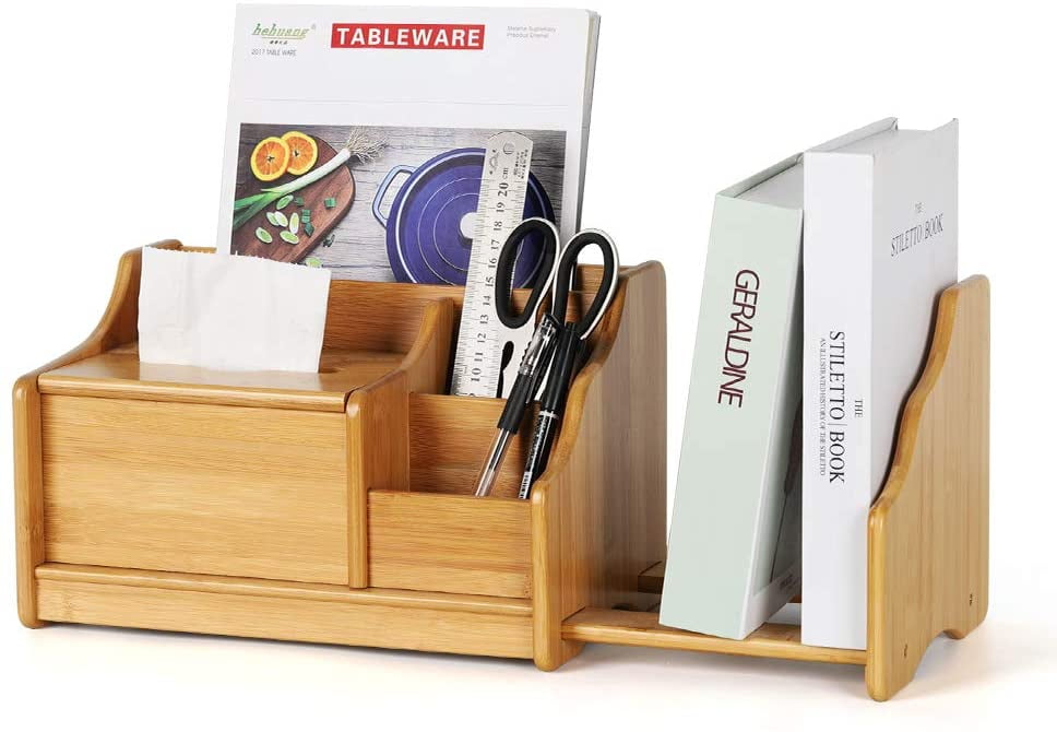 NEX Office Desk Organizer Bamboo Desktop Storage Shelf Rack with 3 ...