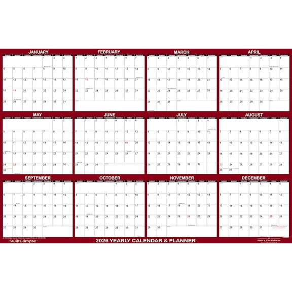 48" x 32" 2026 Wall Calendar Erasable Large Wet & Dry Erase Laminated ...