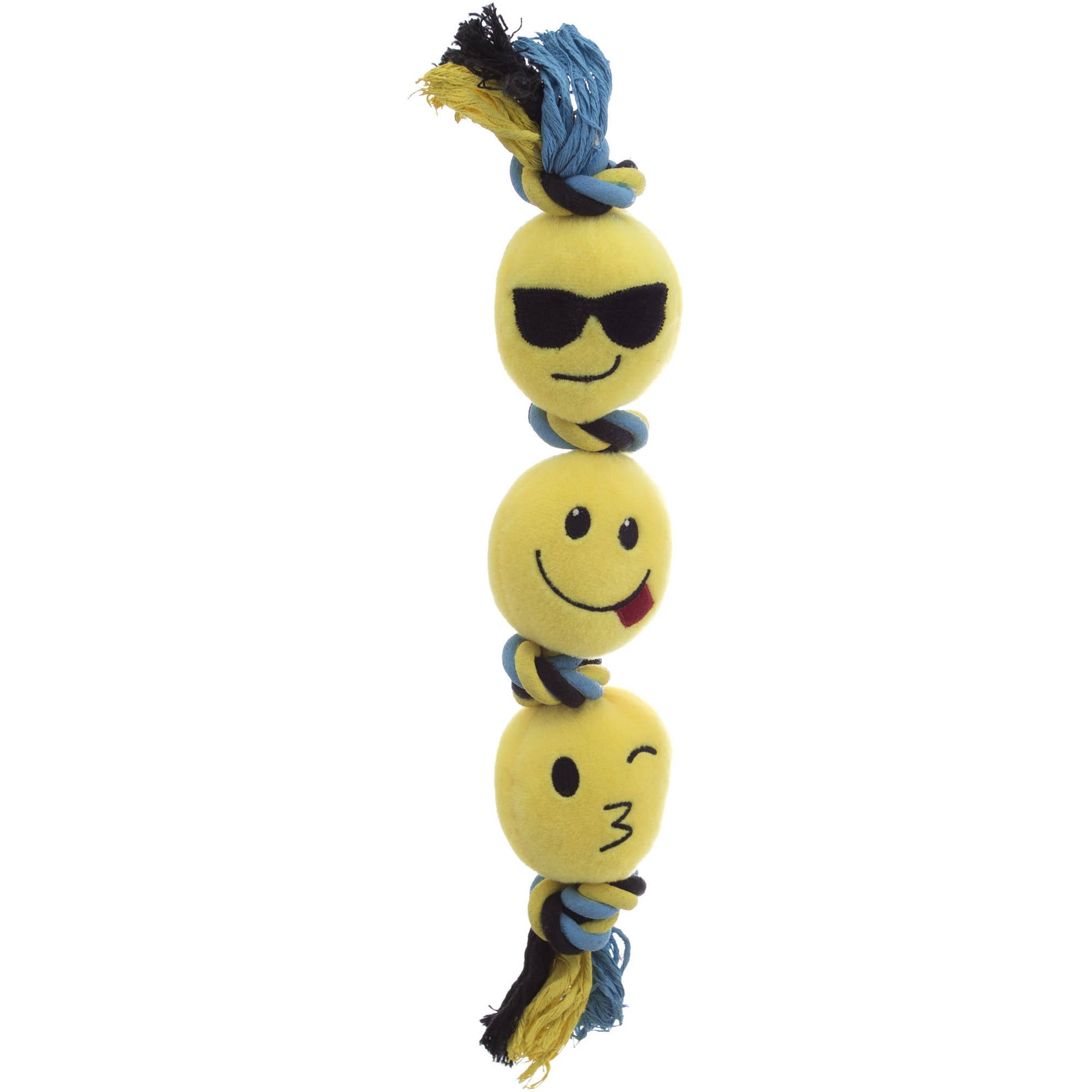 11" Plush Happy Face Squeaky with Rope Doy Toy, Blue Rope - Walmart.com