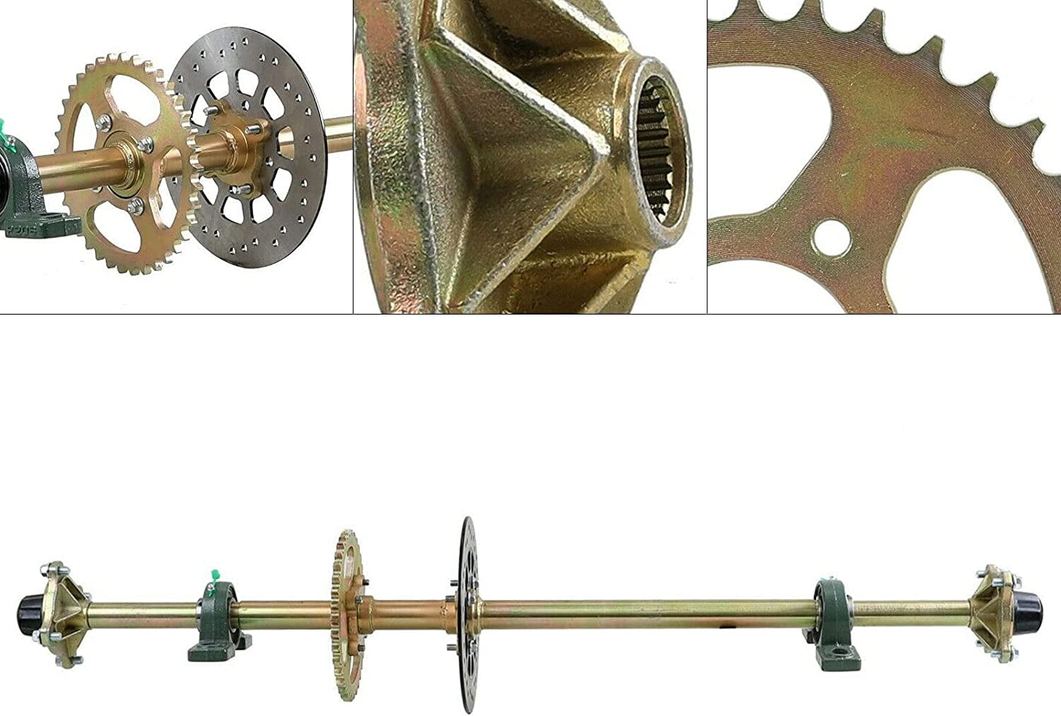 DENEST 1120mm Go Kart Live Rear Axle Complete Kit with Sprocket Brake ...