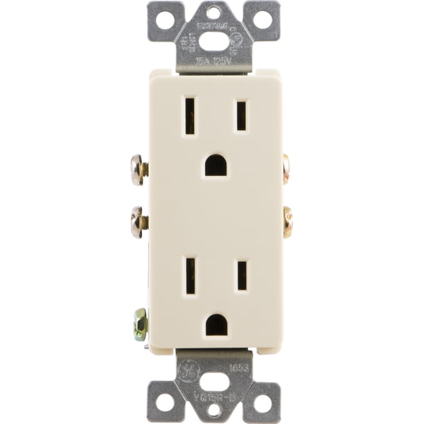 GE Grounding Designer Duplex Receptacle, 15A, UL Listed, Light Almond ...