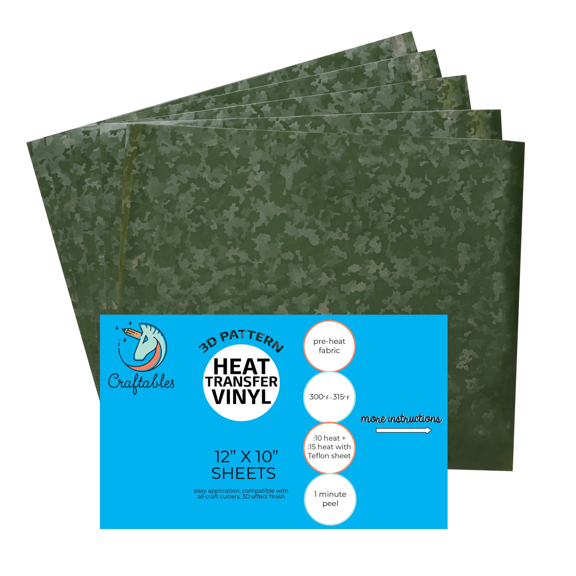 Craftables 3D Premium Green Camo Pattern Iron on Vinyl HTV Vinyl 5 ...