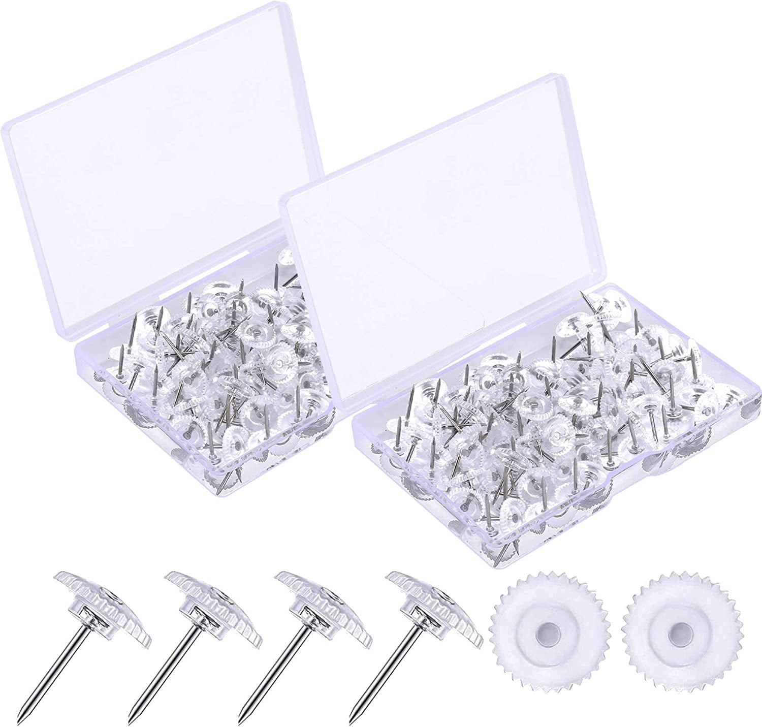 200 Pieces Clear Push Pins Plastic Gear Thumb Tacks Transparent Small ...