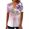 Ayolanni V-Neck Shirts for Women Floral Vintage Short Sleeve Ruched ...