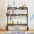 3-Tier Adjustable Dish Drying Rack with 6 Baskets, Over Sink Extensible ...