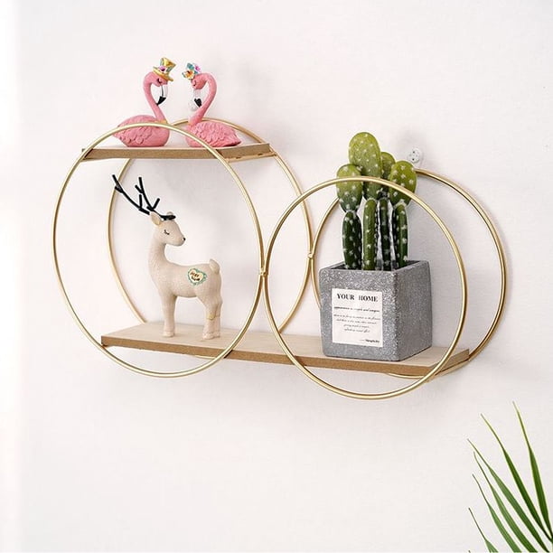 Double Circle Floating Shelves, Round Wood Wall Shelves Shelf Metal ...