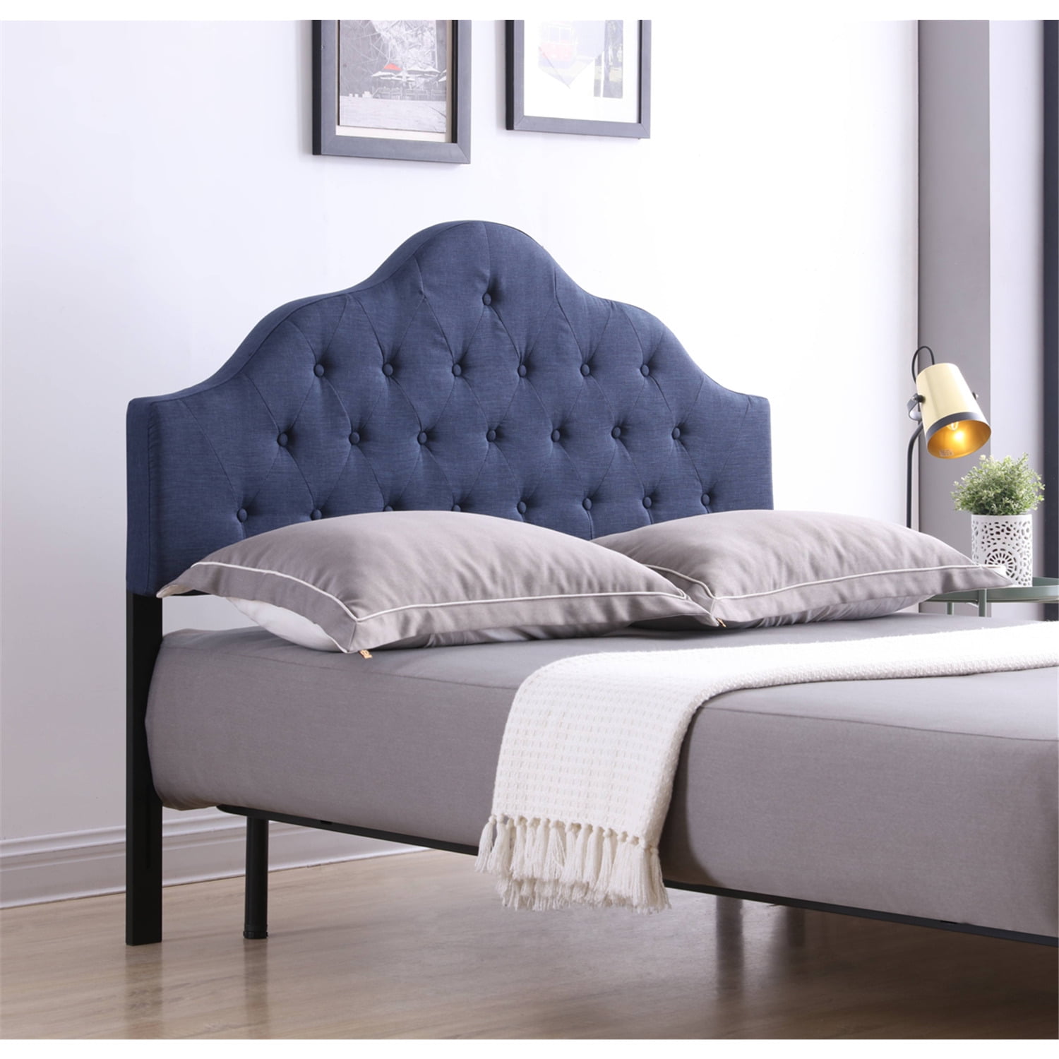 Hodedah Full-Size Upholstered Tufted Rounded Headboard in Blue ...