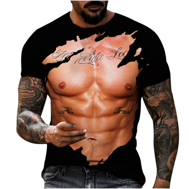 Meichang Muscle Print Shirt for Men Clearance Funny 3D Graphic Tees ...