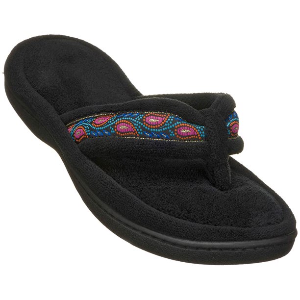 Isotoner Women's Microterry Greta Open Toe Thong Slippers, Black XL (9. ...