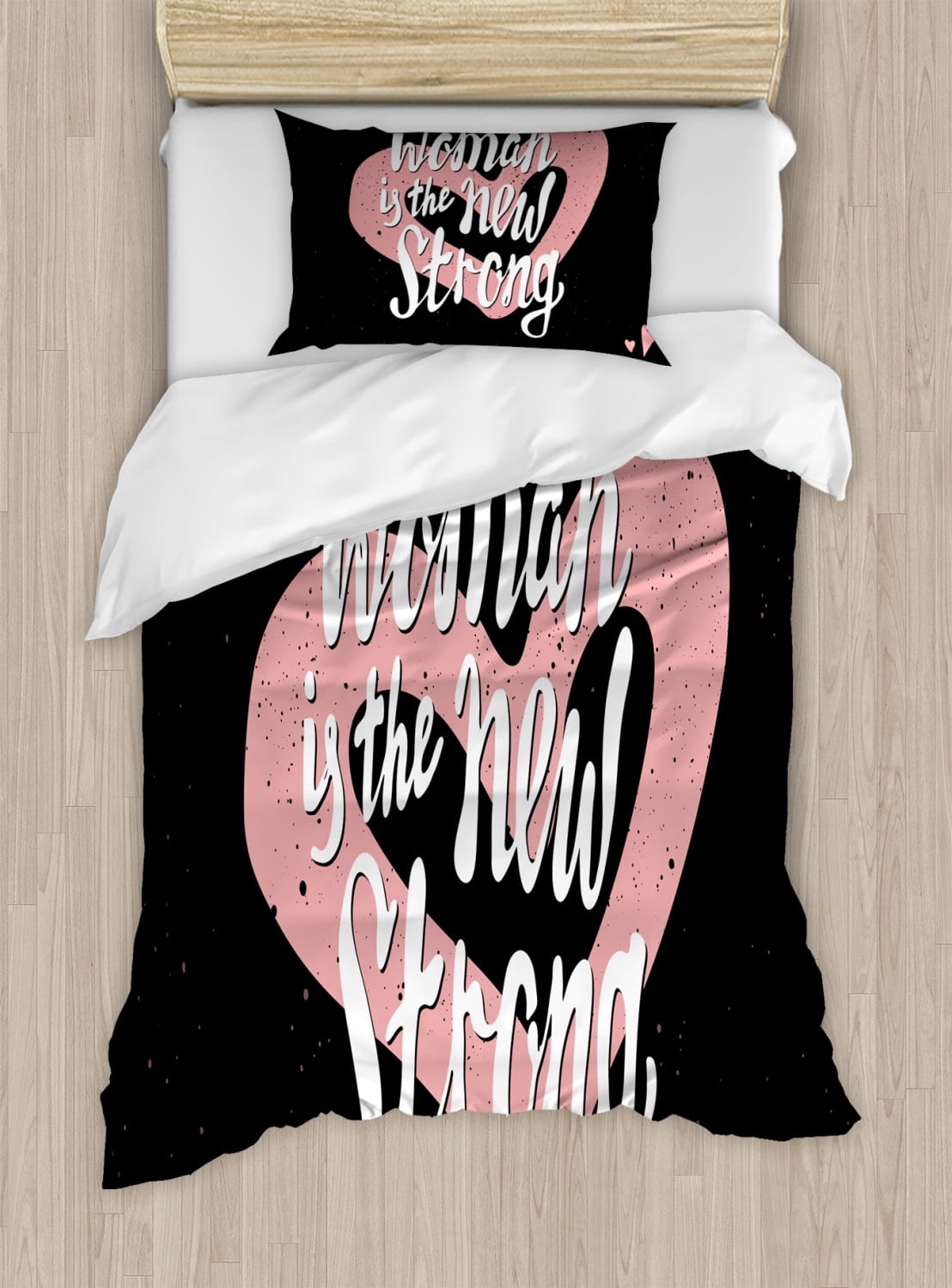 Girl Slogan Duvet Cover Set Twin Size, Woman is the New Strong Quote in ...