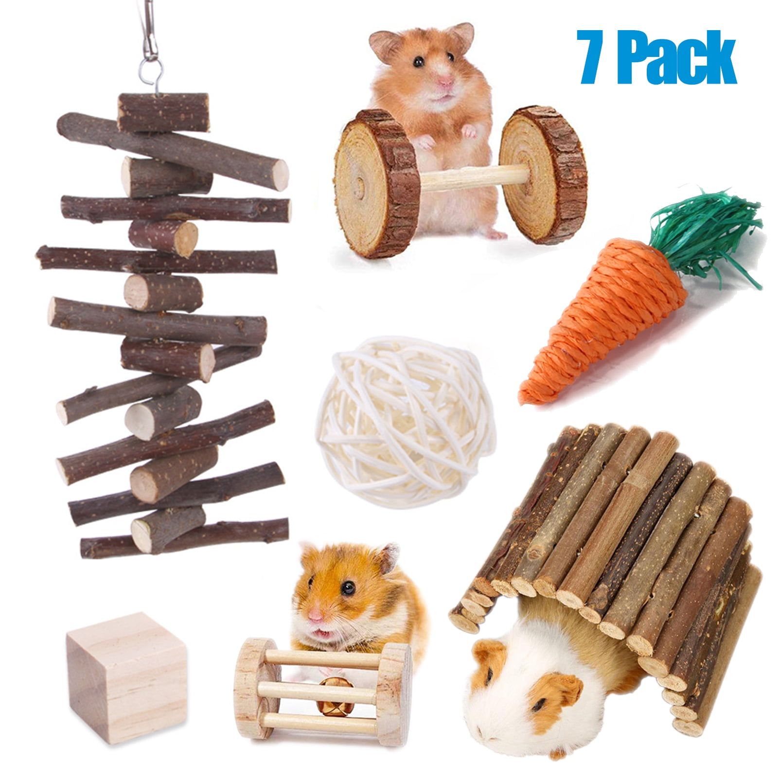 CHBORLESS 7 Pack Hamster Chew Toys Set Small Animal Molar Play Toys ...