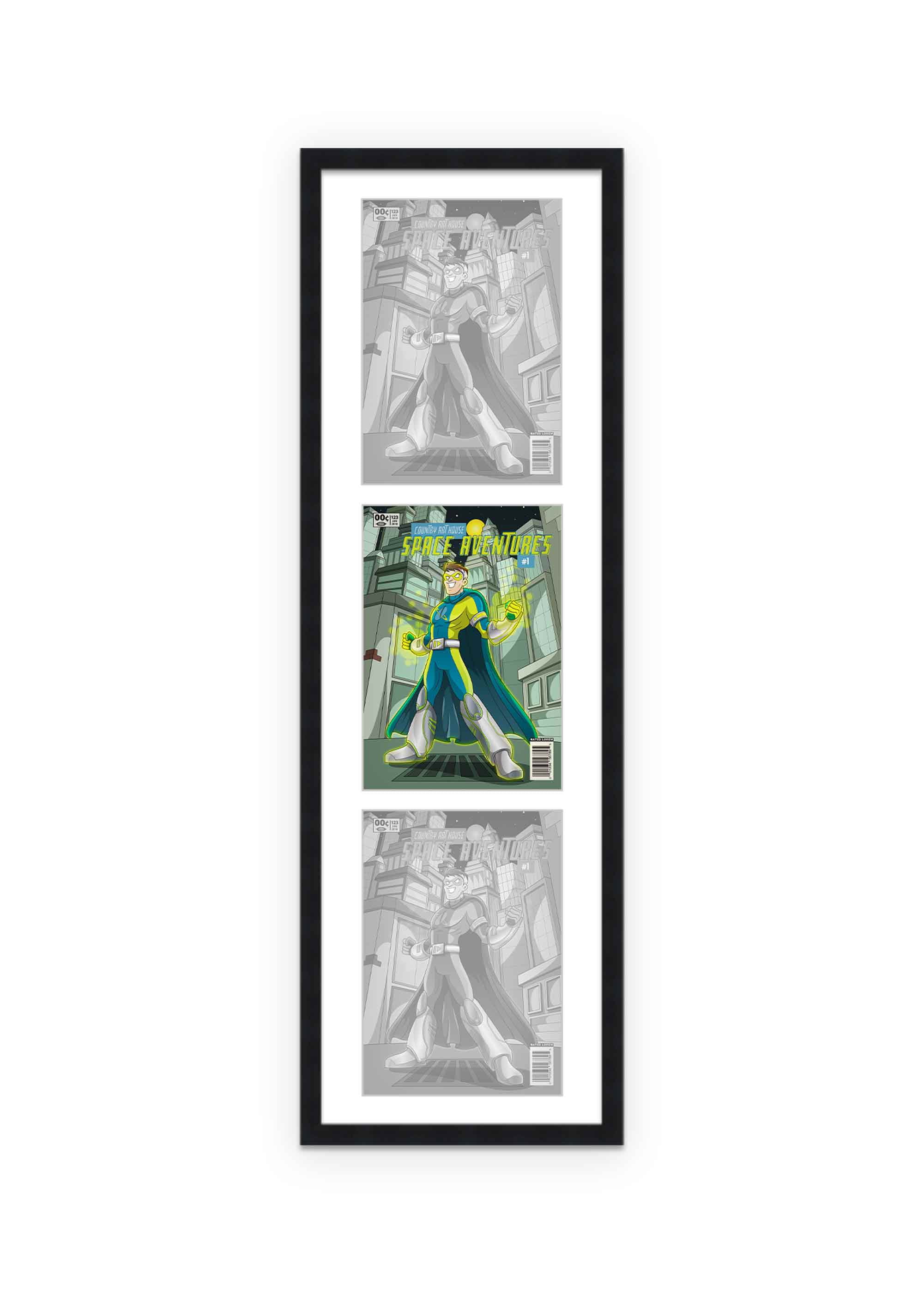 Black Comic Book Frame with White Mat - 3 Openingss to Display 3 6.875 ...