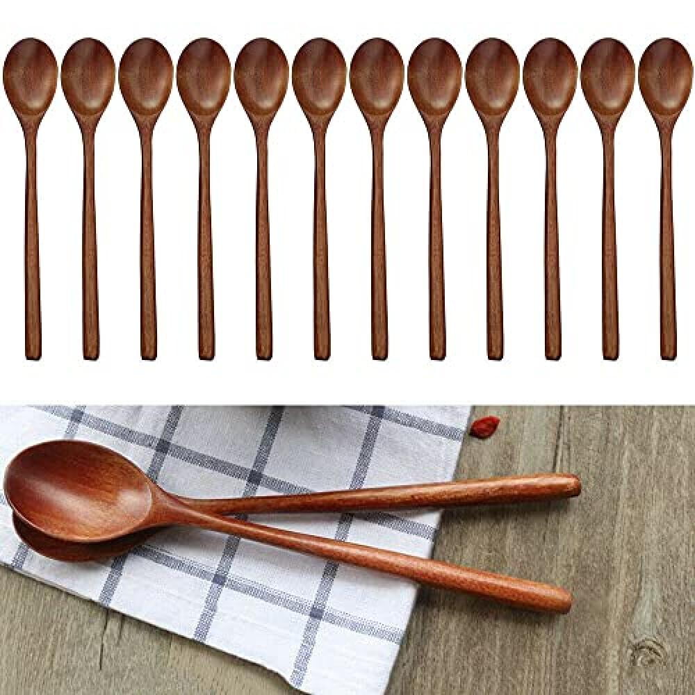 Wooden Spoons, 12 Pieces 9 Inch Wood Soup Spoons for Eating Mixing ...
