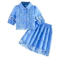 Avrntaa Girls Dress Set Half Sleeve Shirt A-Line Pleated Hollow Skirt ...