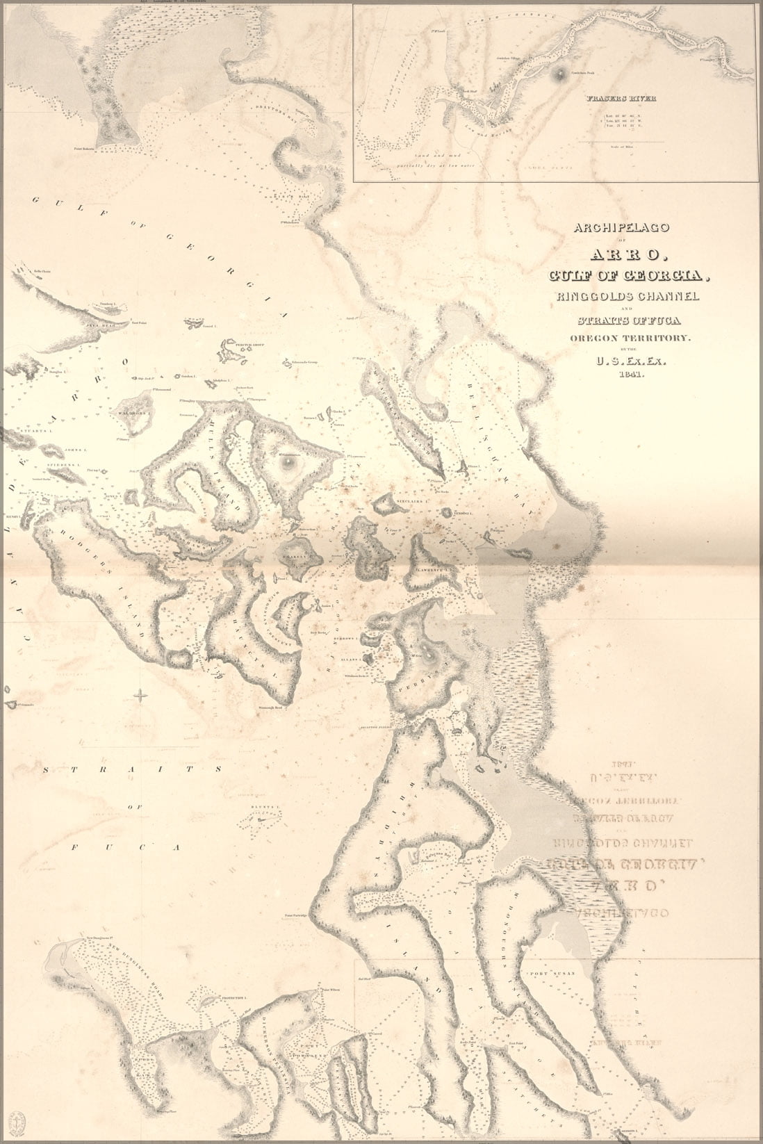 24"x36" Gallery Poster, map of Gulf of Georgia Straits of Fuca 1841 ...