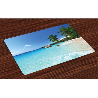 GCKG Ocean Beach Theme Placemat, Starfish and Seashells on Blue Wooden ...