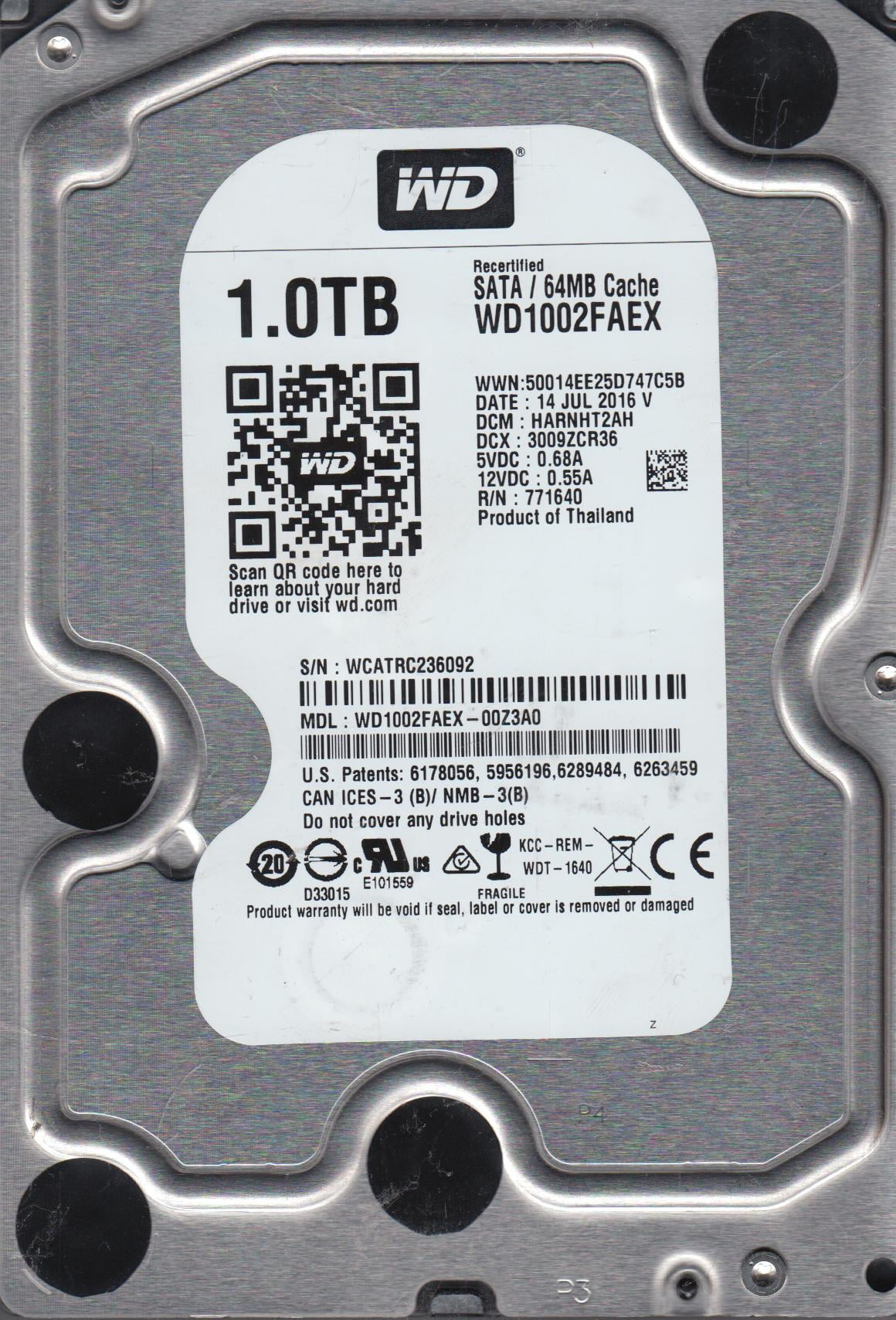 WD1002FAEX-00Z3A0, DCM HARNHT2AH, Western Digital 1TB SATA 3.5 Hard ...