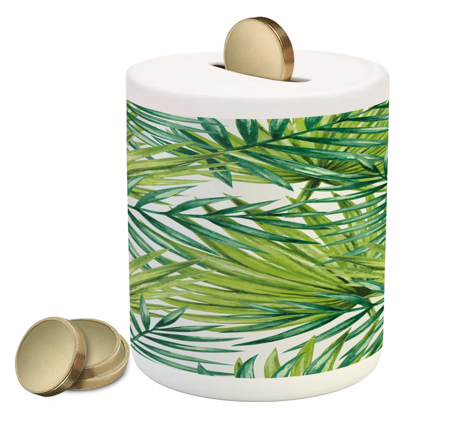 Plant Piggy Bank, Watercolor Tropical Palm Leaves Colorful Illustration ...
